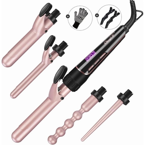 5 in 1 Ceramic Hair Curler Curling Iron Wand Roller Set Interchangeable ...