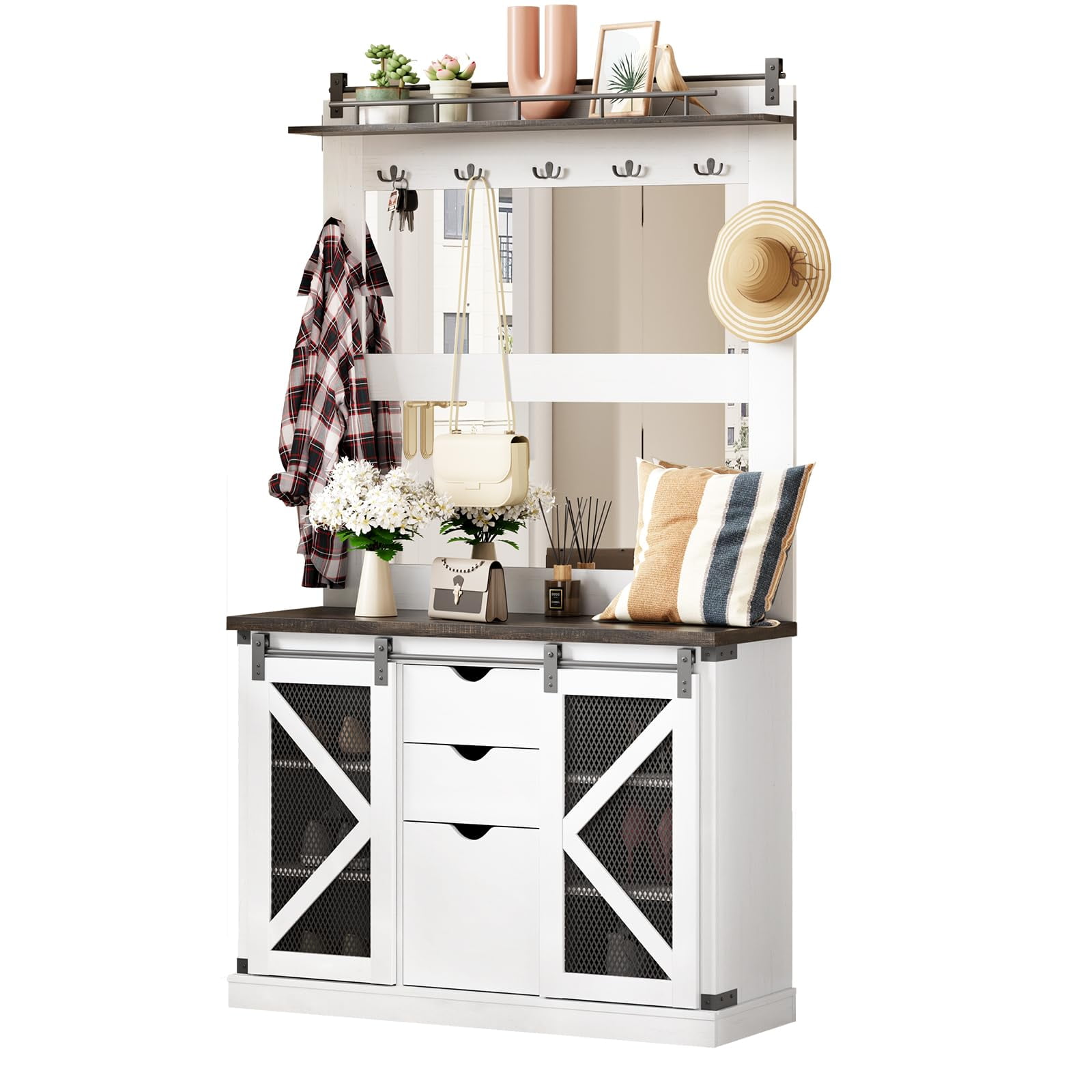 5-in-1 Coat Rack, Multifunctional Hall Tree with 2 Shoe Storage, 2 High ...