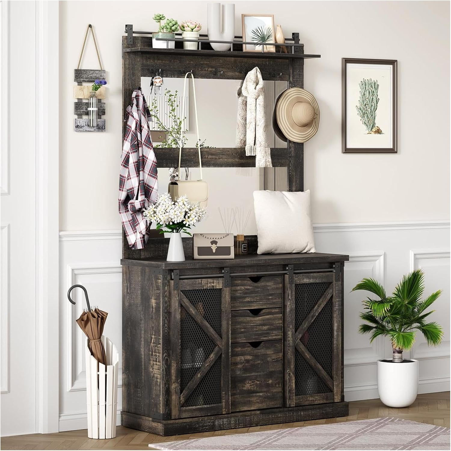 5-in-1 Coat Rack, Multifunctional Hall Tree with 2 Shoe Storage, 2 High ...