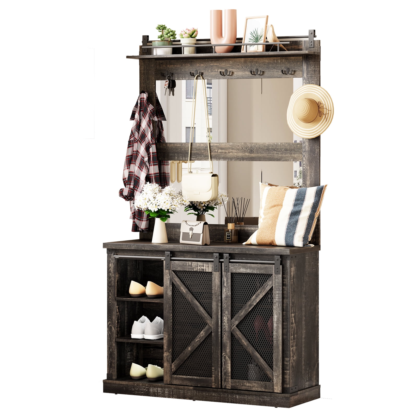 5-in-1 Coat Rack, Multifunctional Hall Tree with 2 Shoe Storage, 2 High ...