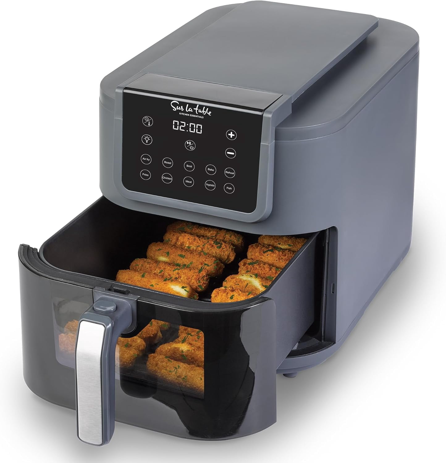 5-in-1 Compact 8-Quart Gray Air Fryer with Digital Touchscreen, Viewing ...