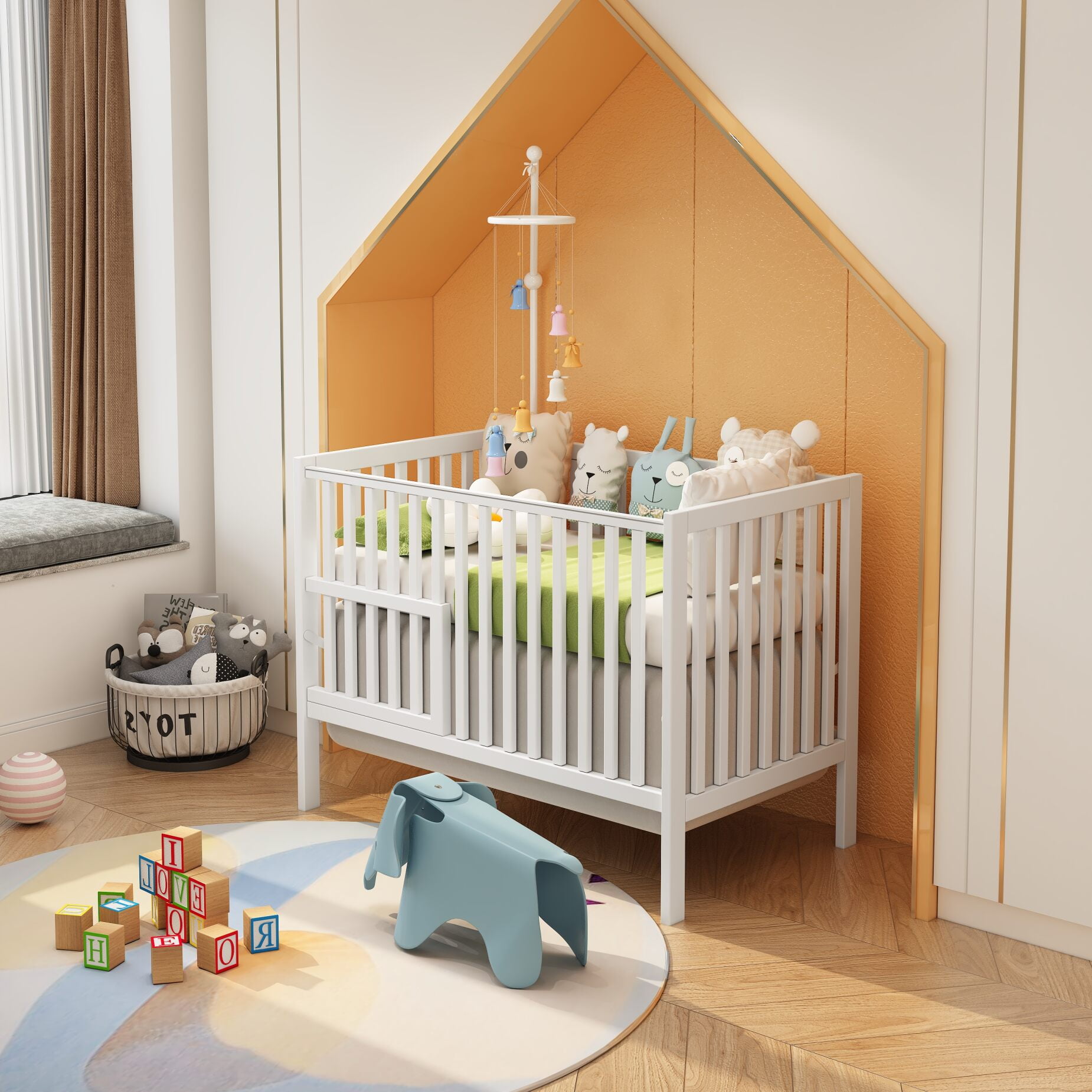 5-in-1 Convertible Crib, Converts from Baby Crib to Toddler Bed, Daybed ...
