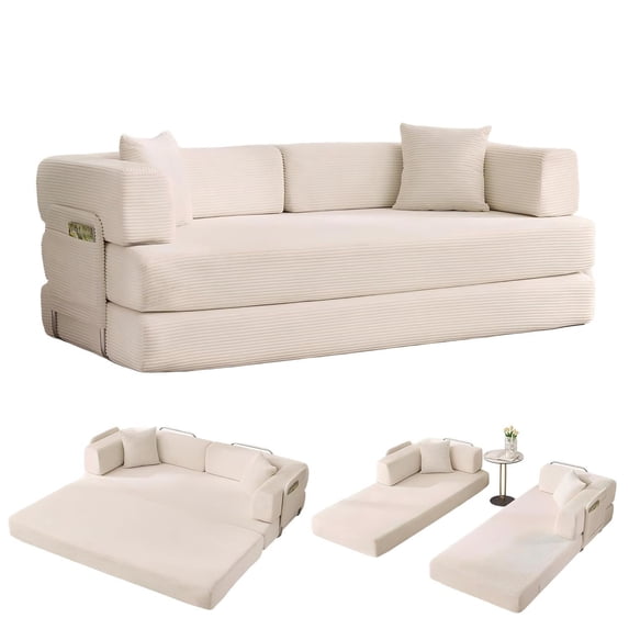 5-in-1 Convertible Floor Sofa to Sleeper Couch - Corduroy Fabric with ...