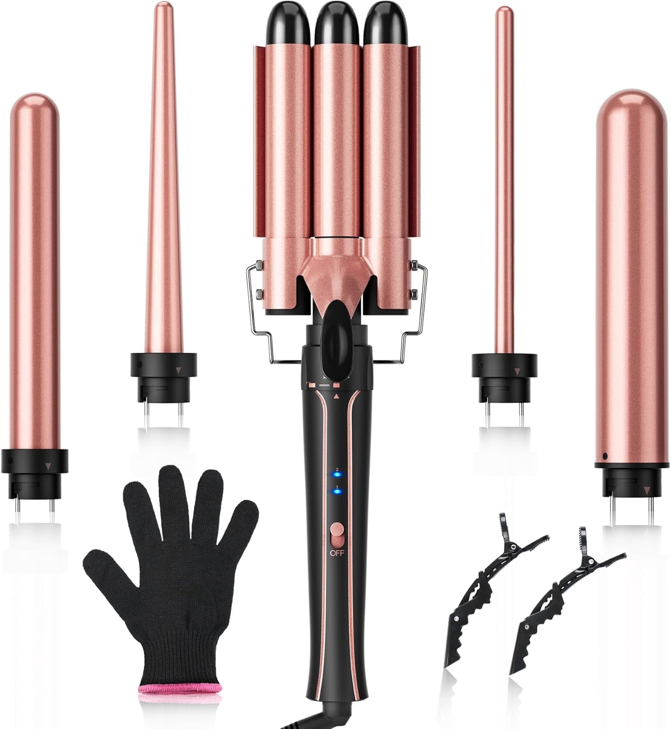 5-in-1 Curling Iron Set, Curling Wand with 3 Barrel Hair Crimper Iron ...