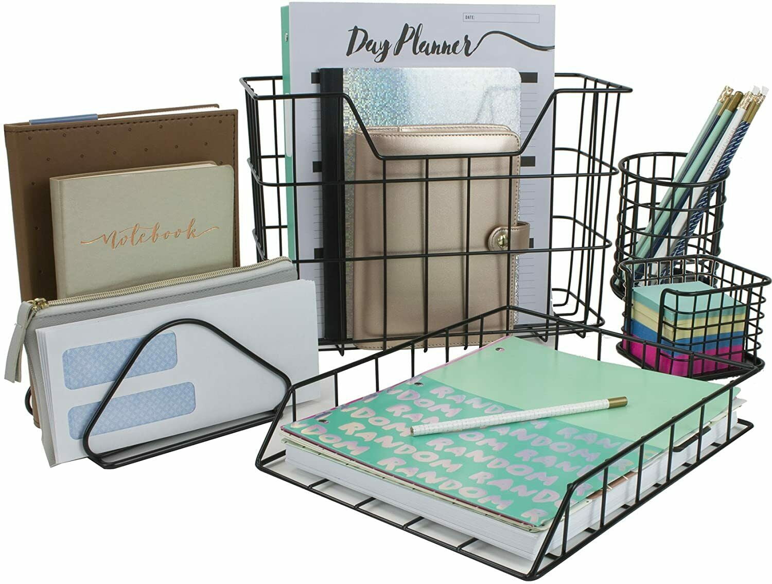 5 in 1 Desk Workspace Organizer Set for Home or Office (Wire Metal ...