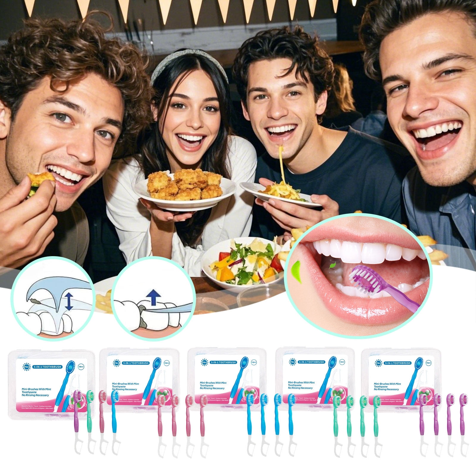 5-in-1 Disposable Mini Toothbrush with Toothpaste, Floss Pick & Tongue ...