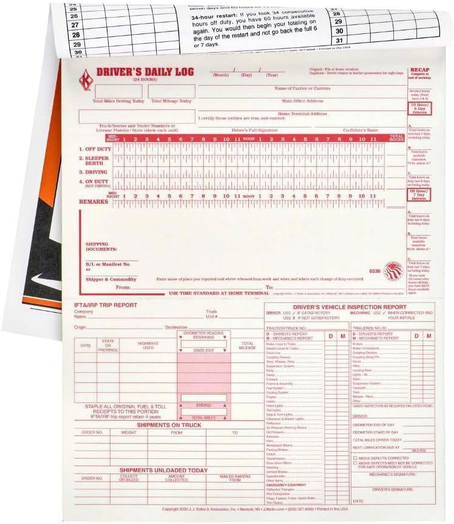5-in-1 Driver Daily Log Book 5-pk. with Detailed DVIR, Daily Recap ...