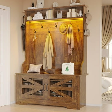 "Yaheetech 73"" H Rustic Brown Metal Hall Tree with Movable Hooks ...