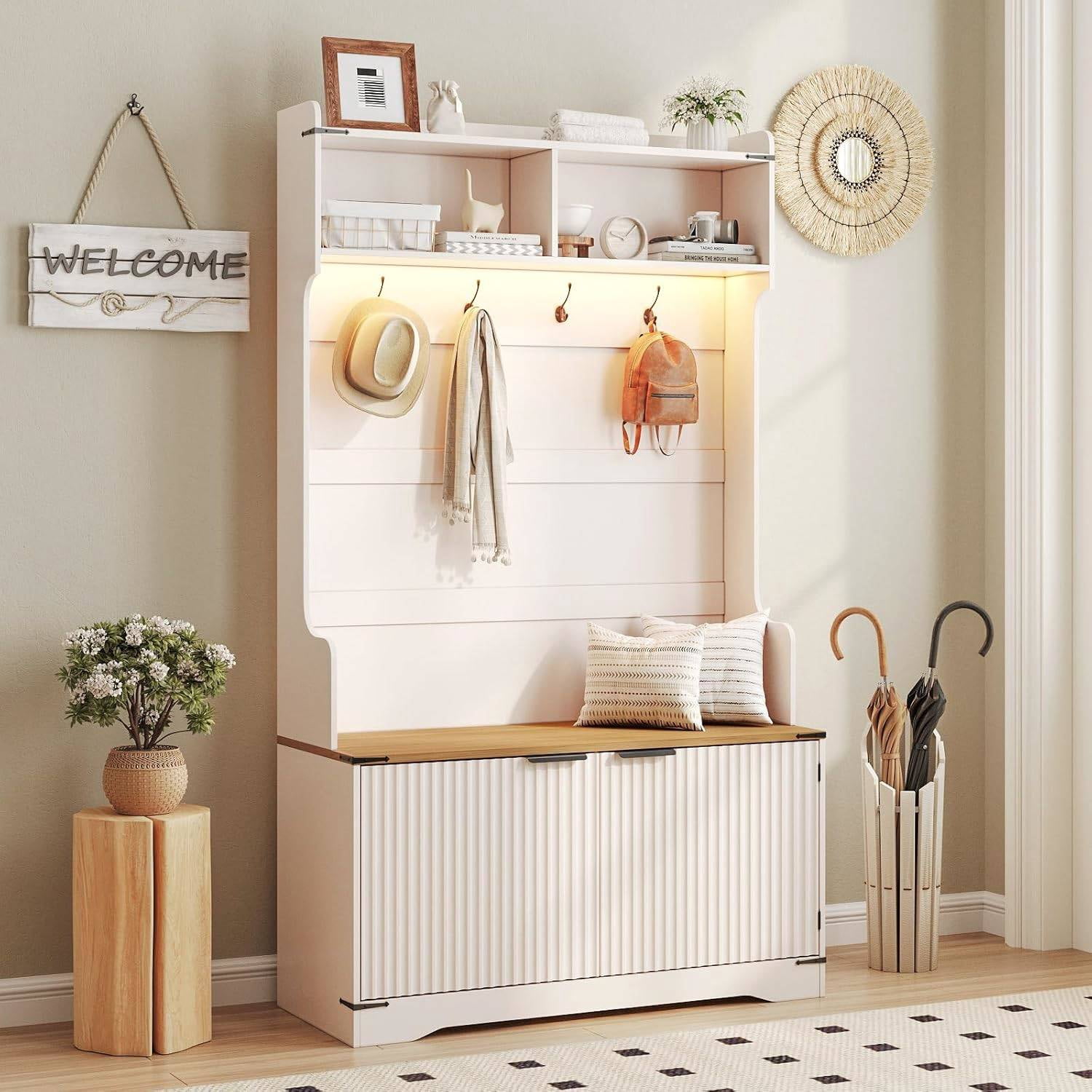 5-in-1 Entryway Hall Tree with Shoe Storage, Coat Rack, Bench Seat ...