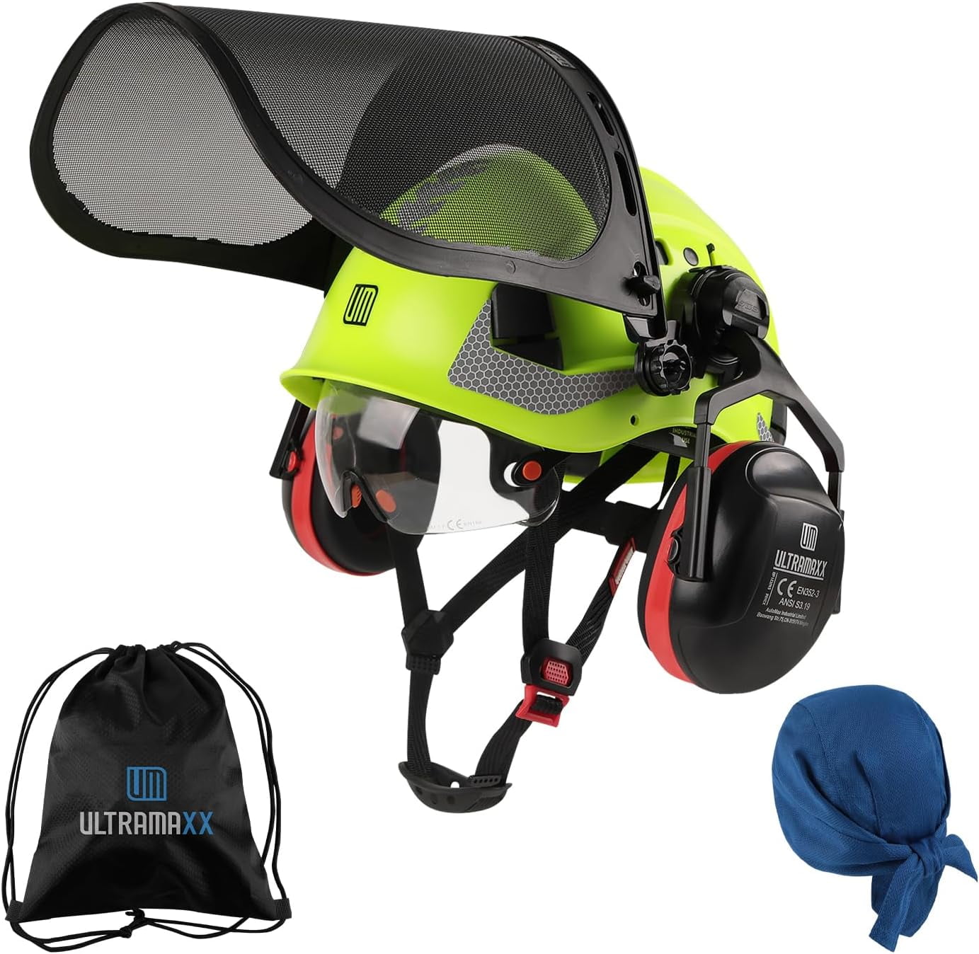 5 in 1 Forestry Safety Helmet with Mesh Face Shield, Built-in Visor and ...