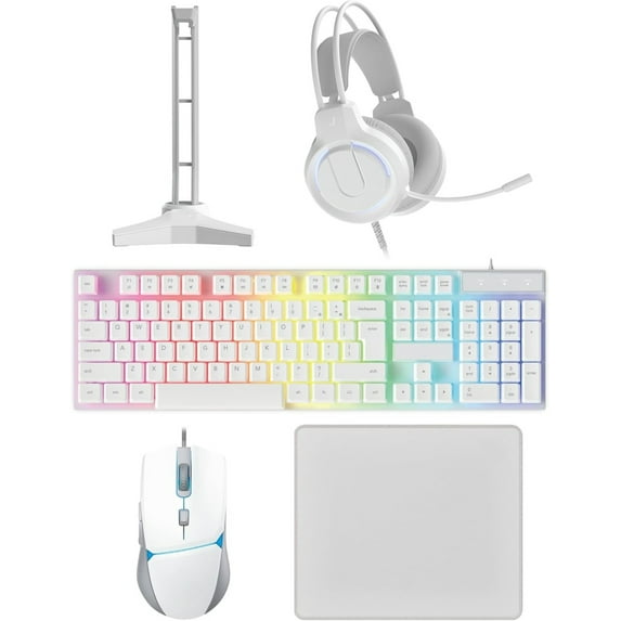 5 in-1 Gaming Keyboard and Mouse Combo, Rainbow LED Backlit Wired ...