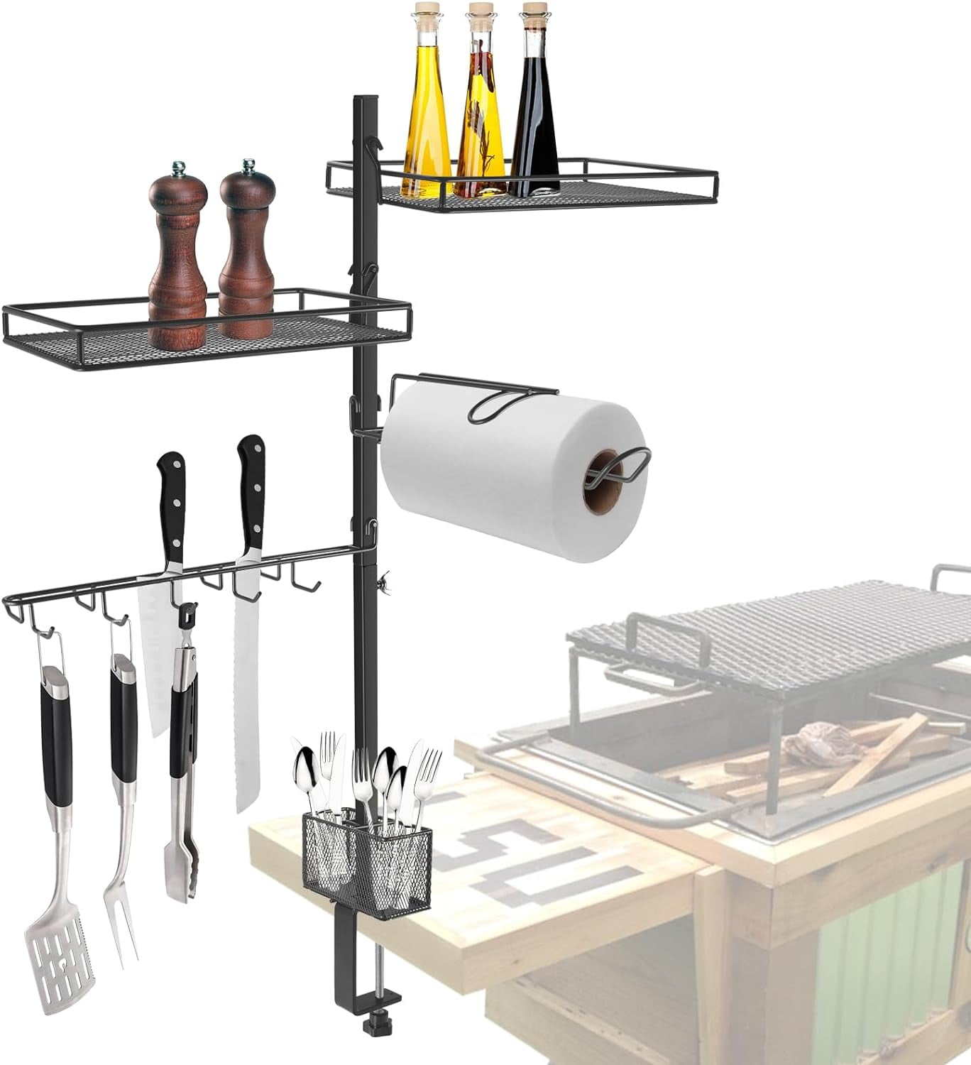 Lalafancy 5-in-1 Grill Accessories Organizer, Black Coated Iron BBQ ...