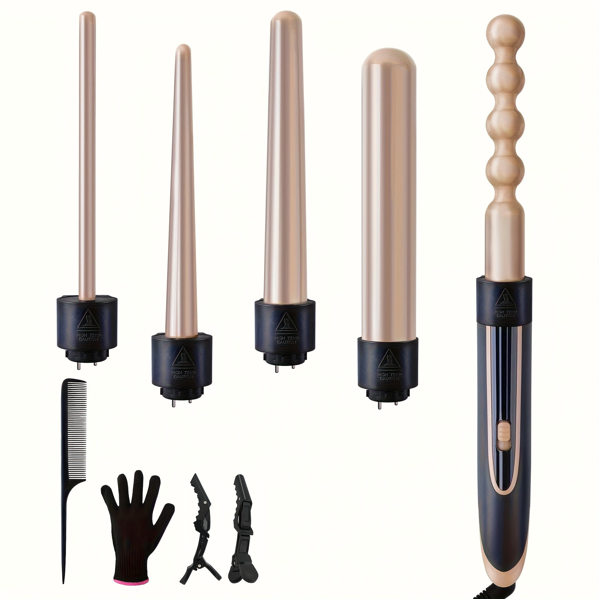 5-in-1 Hair Curling Wand 0.4"-1.25" Ceramic Interchangeable Barrels for ...