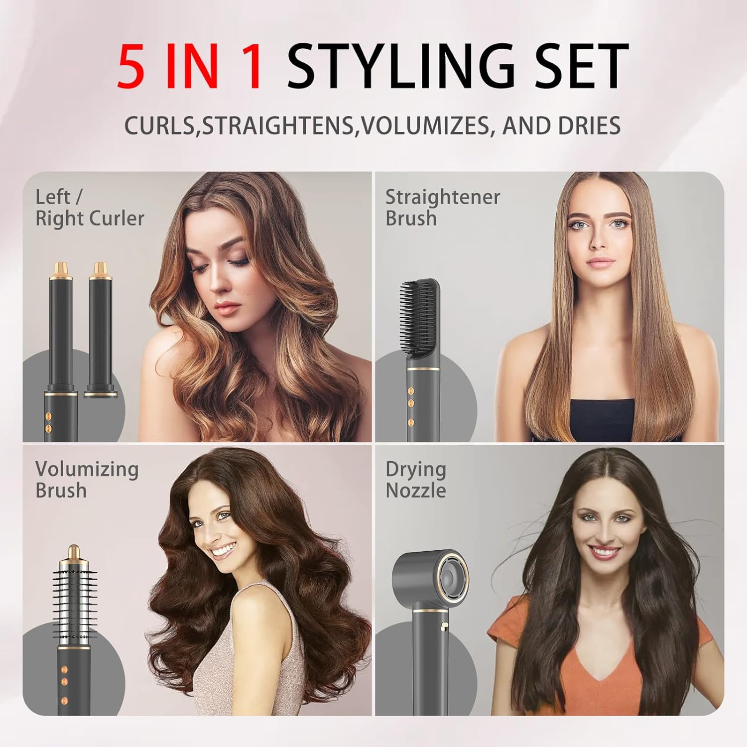 5-in-1 Hair Dryer Brush High-Speed Ionic Styler for Fast Drying Curling ...