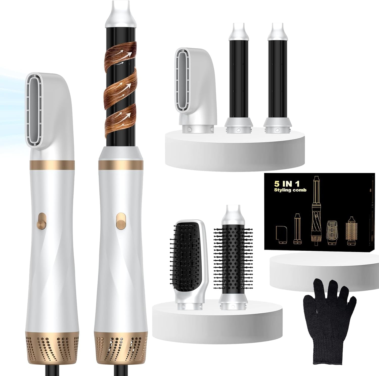 5-in-1 Hair Dryer Brush Set, Blow Dryer Brush with Air Style Wrap Hair ...