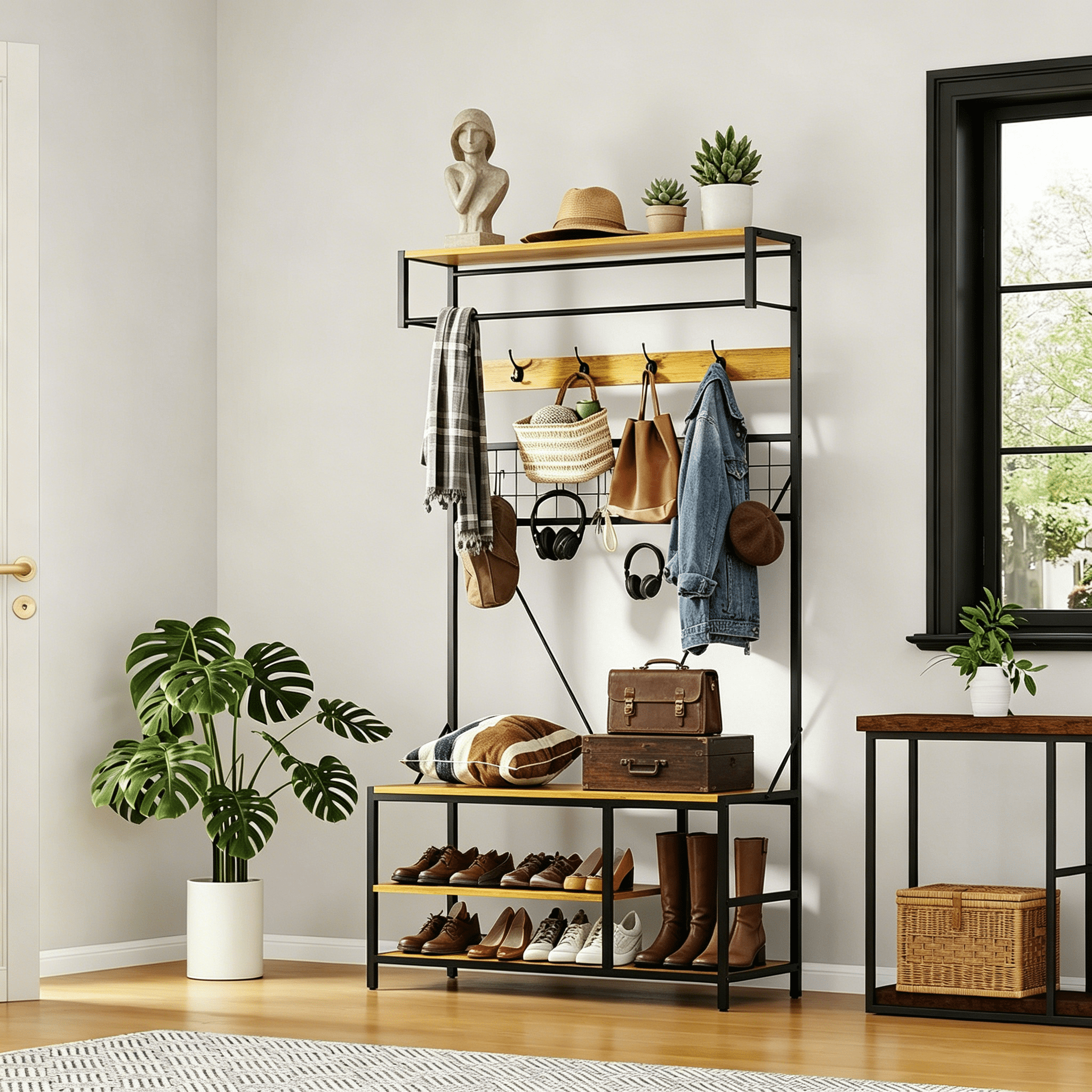 5-in-1 Hall Tree with Bench and Shoe Storage, 39" Coat and Shoe Rack ...