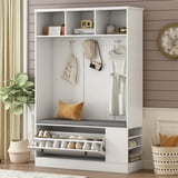 5-in-1 Hall Tree with Shoe Storage Bench, Entryway Cushioned Ottoman ...
