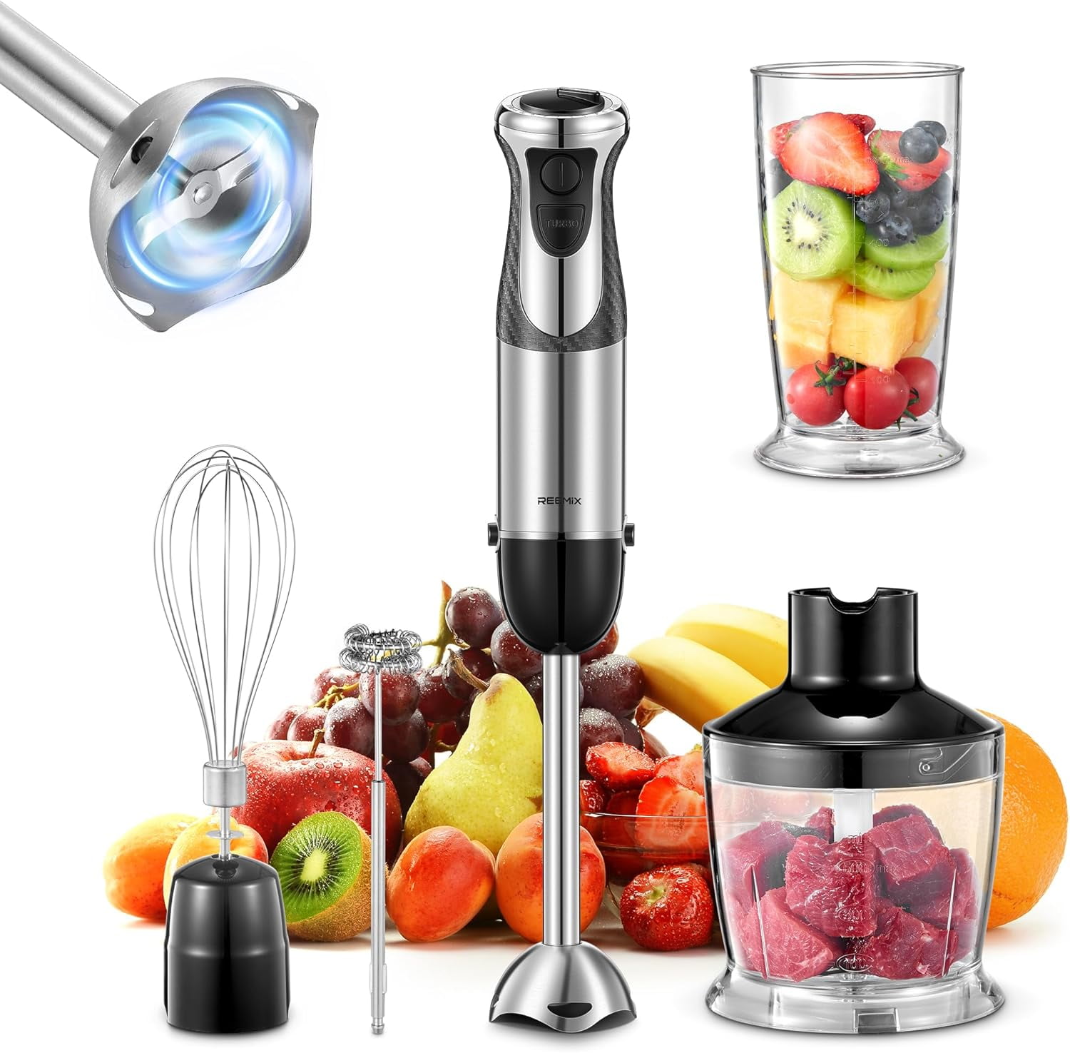 5-in-1 Hand Immersion Blender, 1000W Handheld Blender, Copper Motor ...
