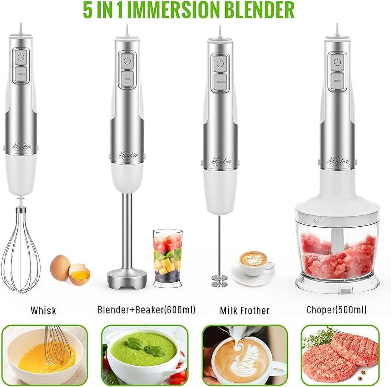 5-in-1 Hand Immersion Blender, Portable 1100W 12 Speed Handheld Blender ...