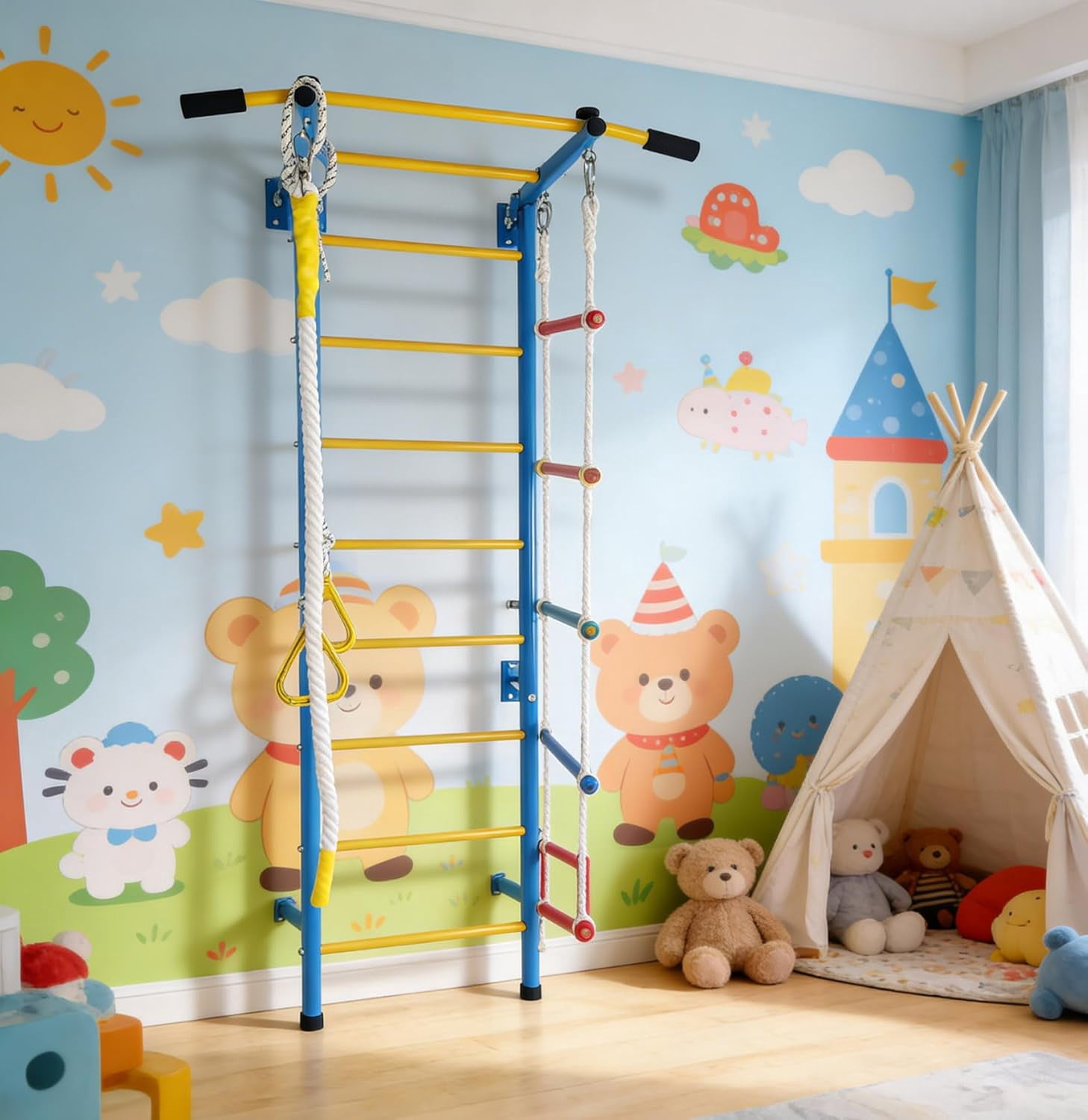 5-in-1 Metal Kids Gym for Exercise, Indoor Climbing Toys for Toddlers ...
