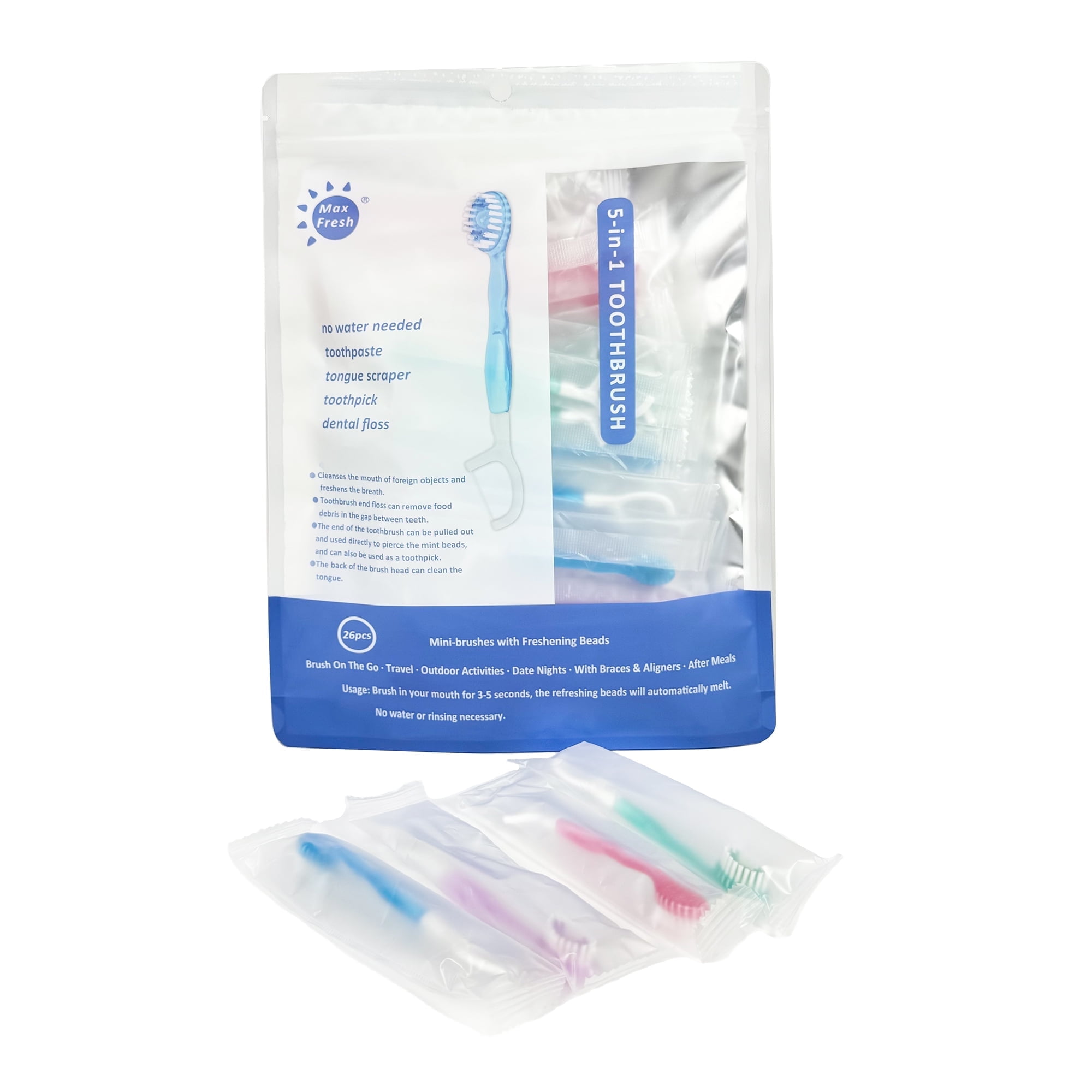 5 in 1 Mini Disposable Toothbrushes with Toothpastefor Work or Travel ...
