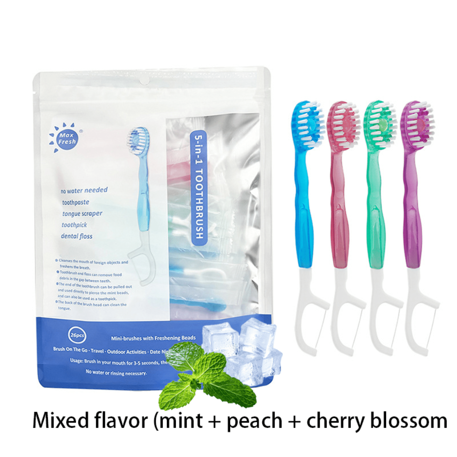 5-in-1 Mini Toothbrush - Disposable Toothbrush (with Toothpaste, Dental Floss, Toothpick and ...