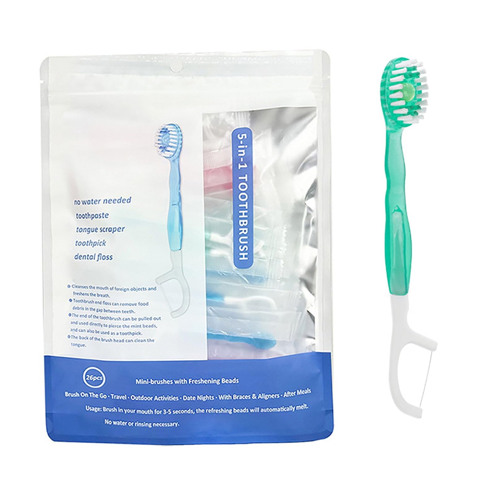 5 in 1 Mini Toothbrush and Floss, 5 in 1 Mini Disposable Toothbrushes ...