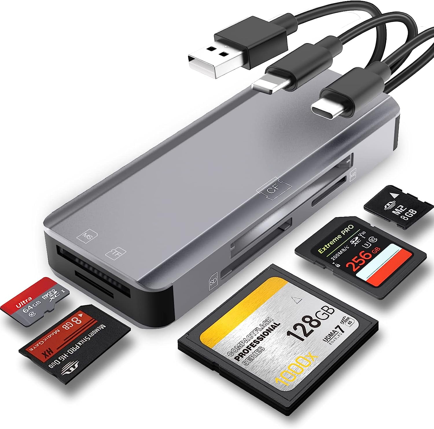 5-in-1 Multi Memory Card Reader,Aluminum SD/TF/CF/MS/M2/Cfast/Memory ...