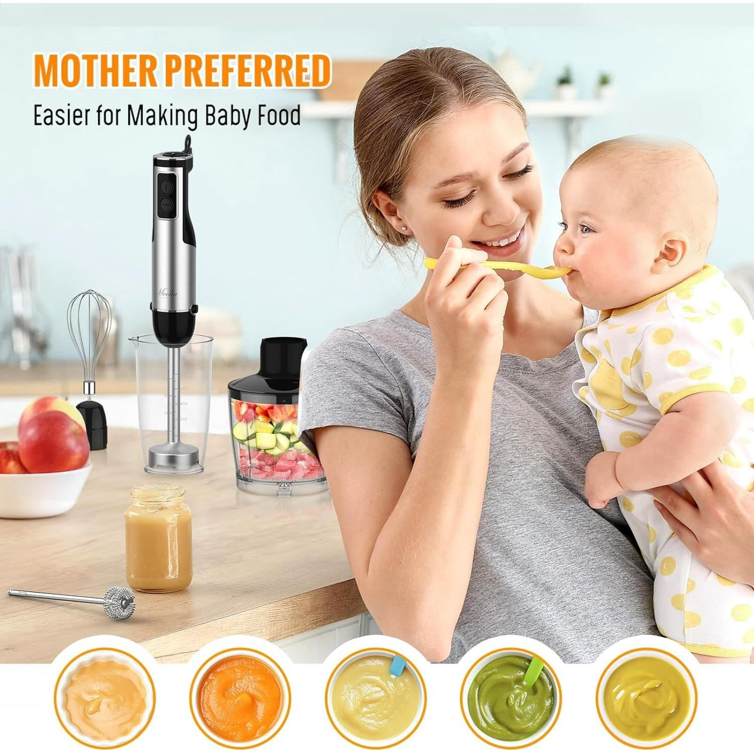 5 in 1 Multi Purpose Immersion Hand Blender 1100W 12 Speed Stick ...