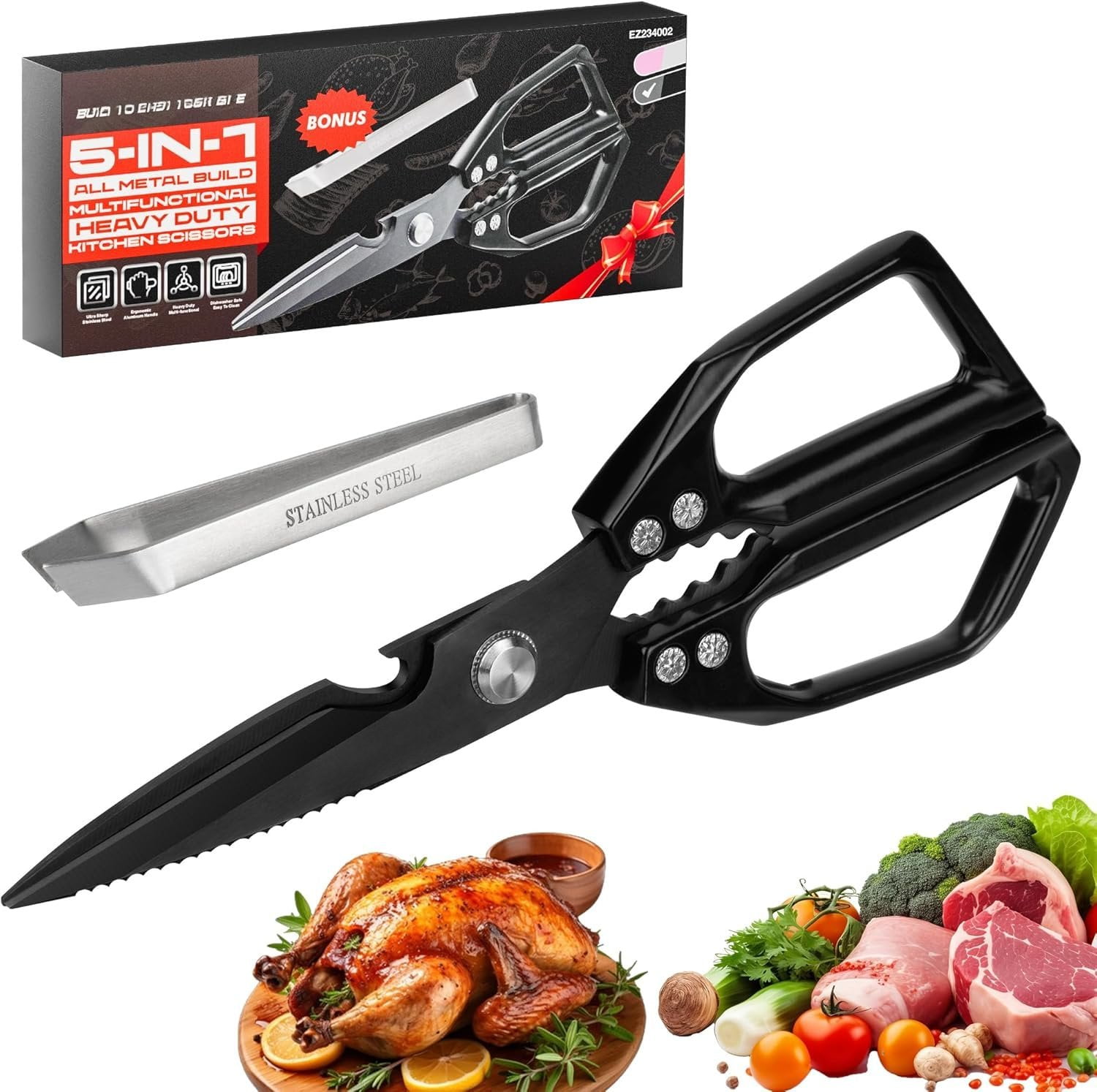 5-in-1 Multifunctional Heavy-Duty Kitchen with Tweezer, Black Purpose ...