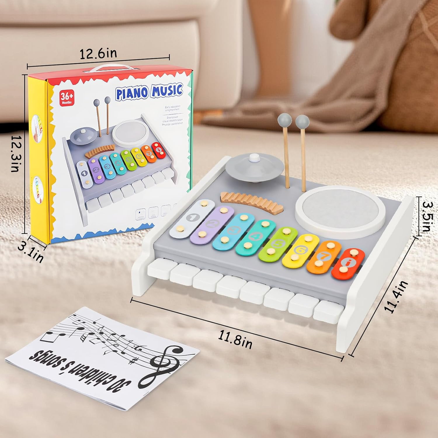 5-in-1 Musical Instruments Piano Drum Set - Wooden Music Kit for Kids ...