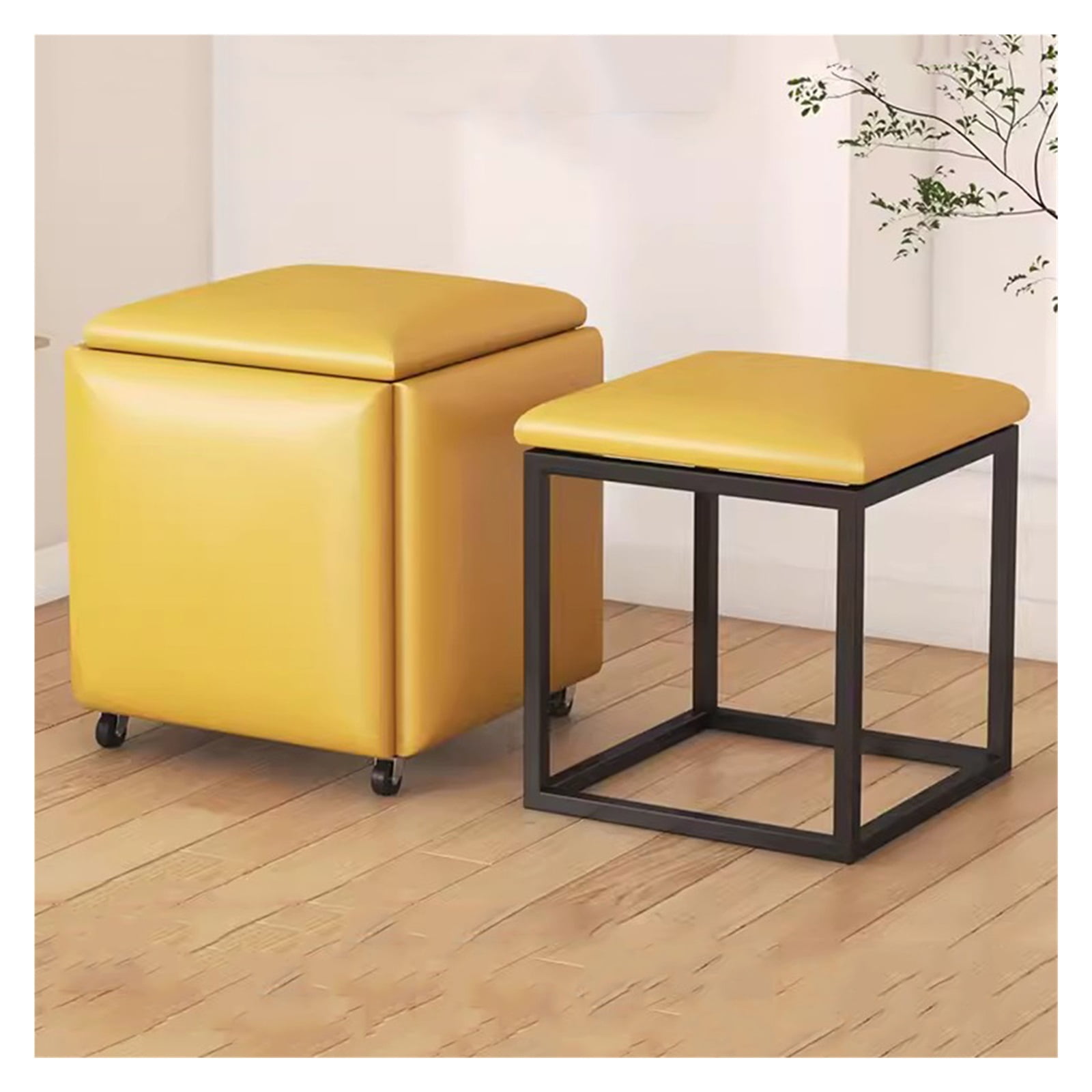 5 in 1 Nesting Ottoman Cube Chair,Stackable Stools Leather Square ...