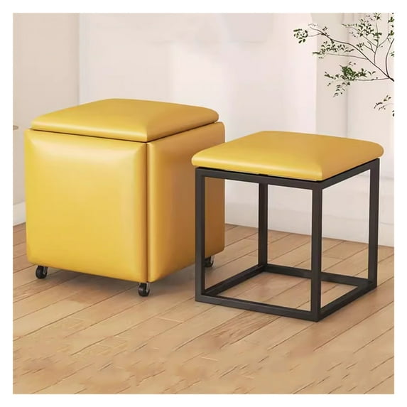 5 in 1 Nesting Ottoman Cube Chair,Stackable Stools Leather Square ...