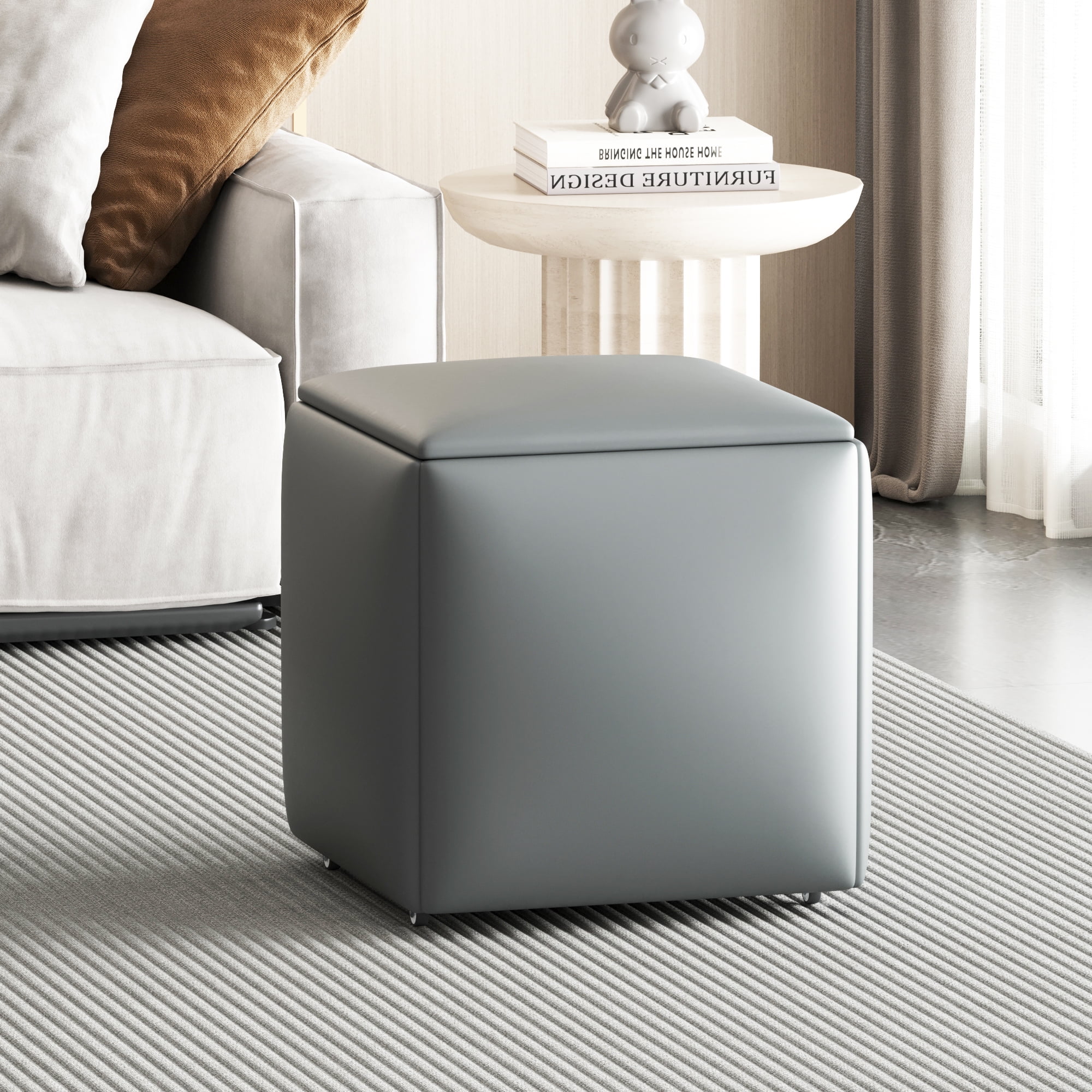5-in-1 Nesting Square Upholstered Ottoman Cube Chair, Stackable Stools ...