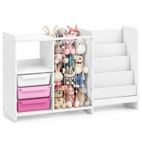 5-in-1 Nursery Bookshelf and Toy Storage Cabinet with Stuffed Animal ...