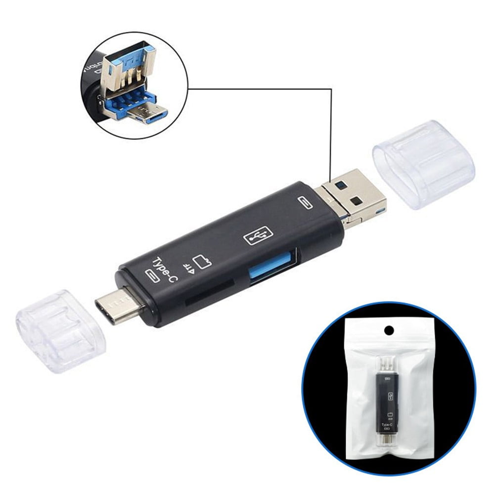 5 in 1 OTG Card Reader Adapter for USB Devices with TF/Memory Card Slot ...