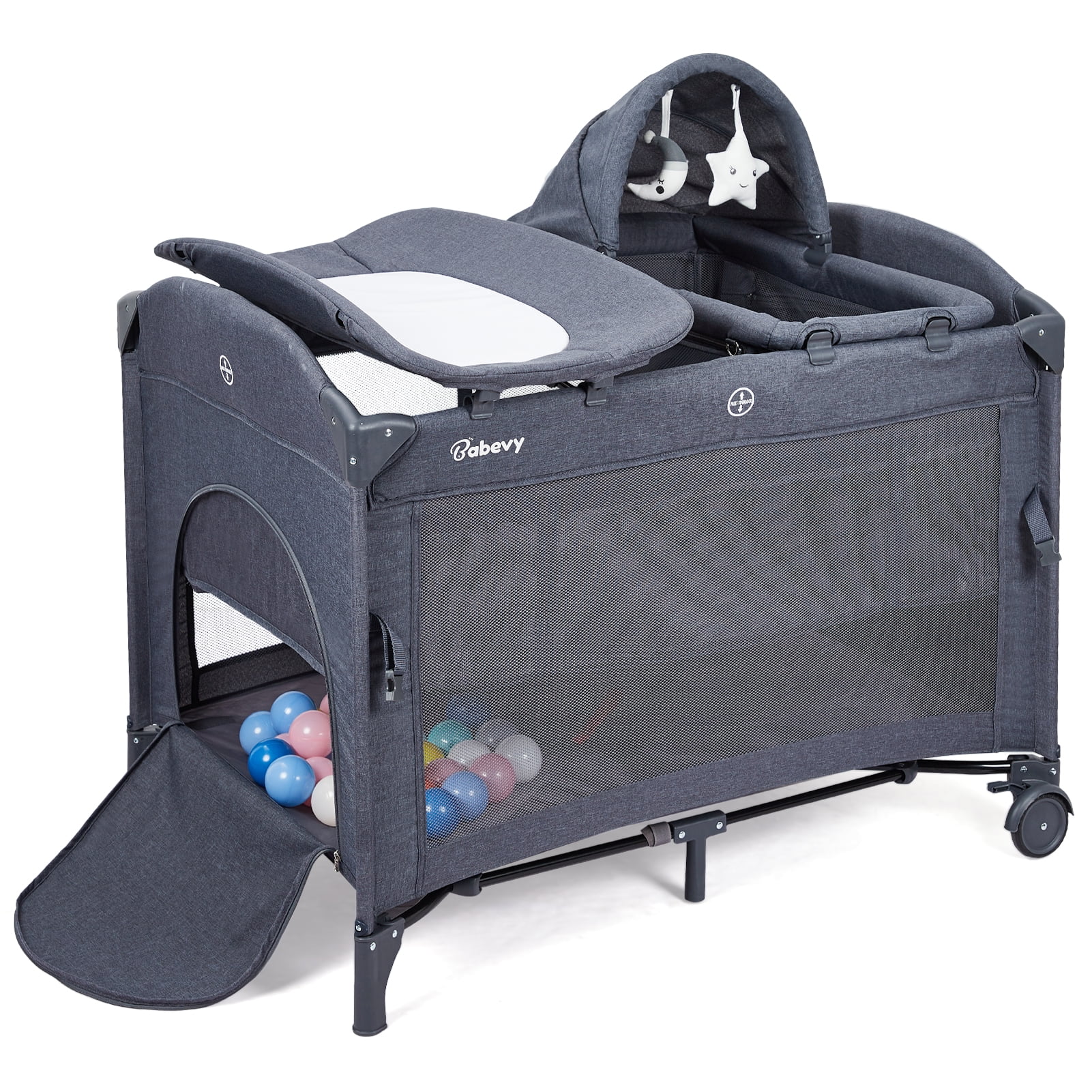 5-in-1 Pack and Play, Babevy Baby Bedside Sleeper with Bassinet ...