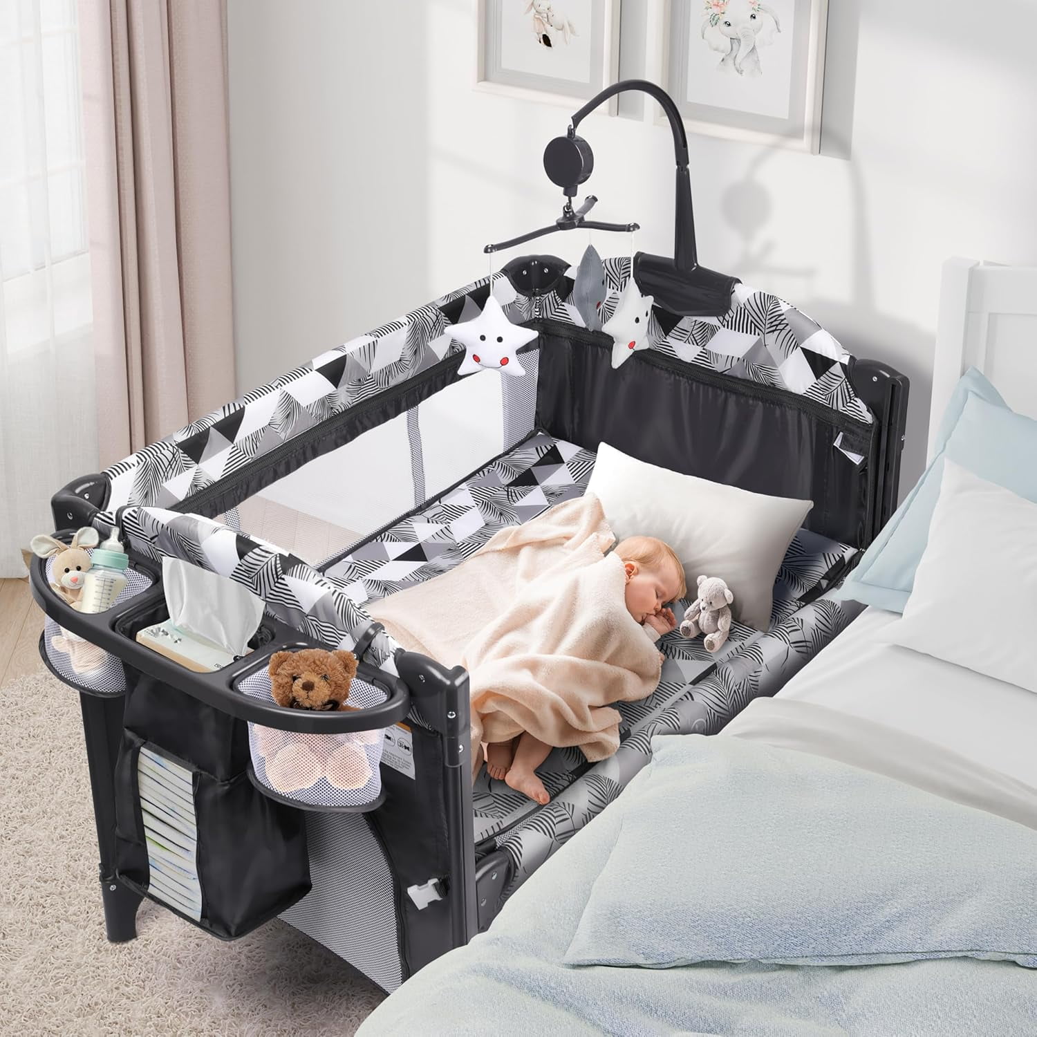 5-in-1 Pack and Play, Baby Bassinet Bedside Sleeper with Diaper Changer ...