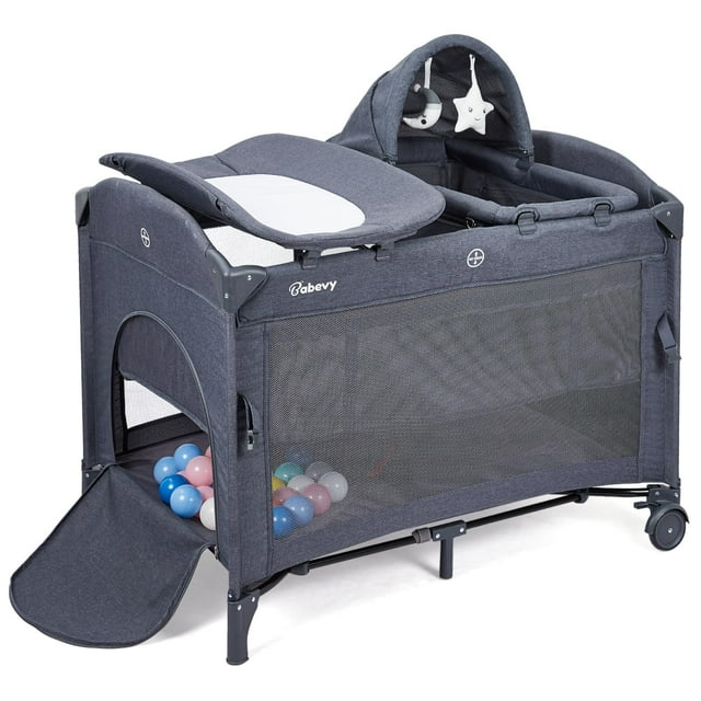 5-in-1 Pack and Play, Foldable Baby Bedside Sleeper with Combo Changing ...