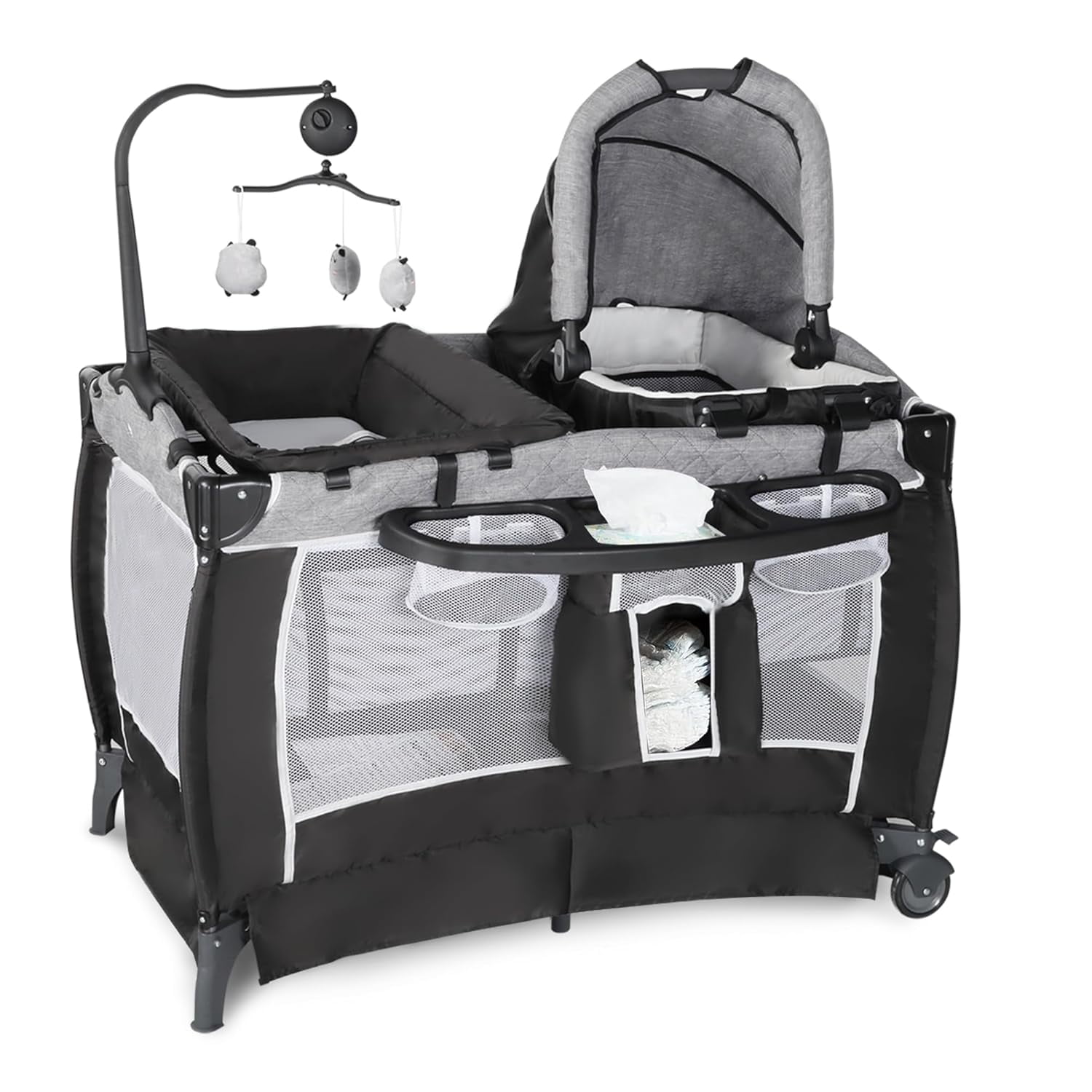 5-in-1 Pack and Play with Bassinet, Multifunction Baby Bedside Crib ...