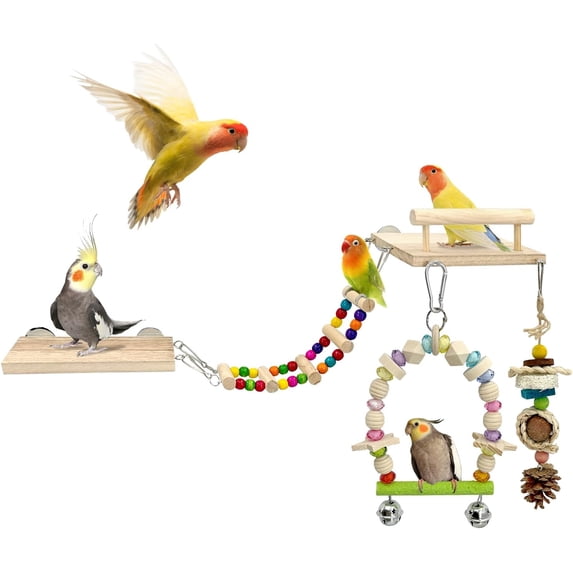 5-in-1 Parakeet Toys Set: Detachable Bird Playground with Wooden Perch ...