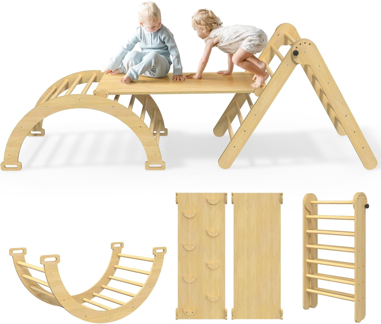 5 in 1 Pikler Triangle Set, Montessori Climbing Toys with Arch, Ramp ...