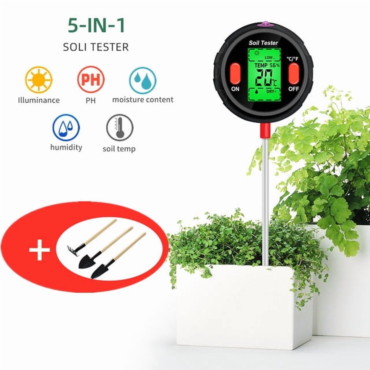 5-in-1 Pot Soil Tester PH Analyzer Meter Thermometer/Moisture/Acidity ...