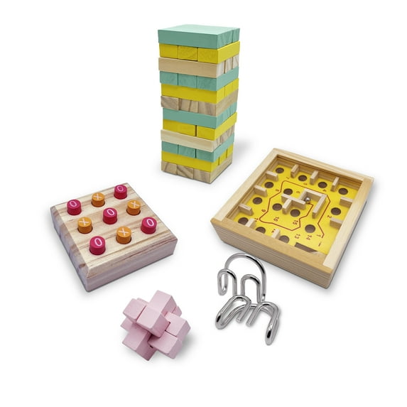 5 in 1 Puzzle Set, Metal Brain Twister, Laban Lock, Tic Tac Toe, Mini ...