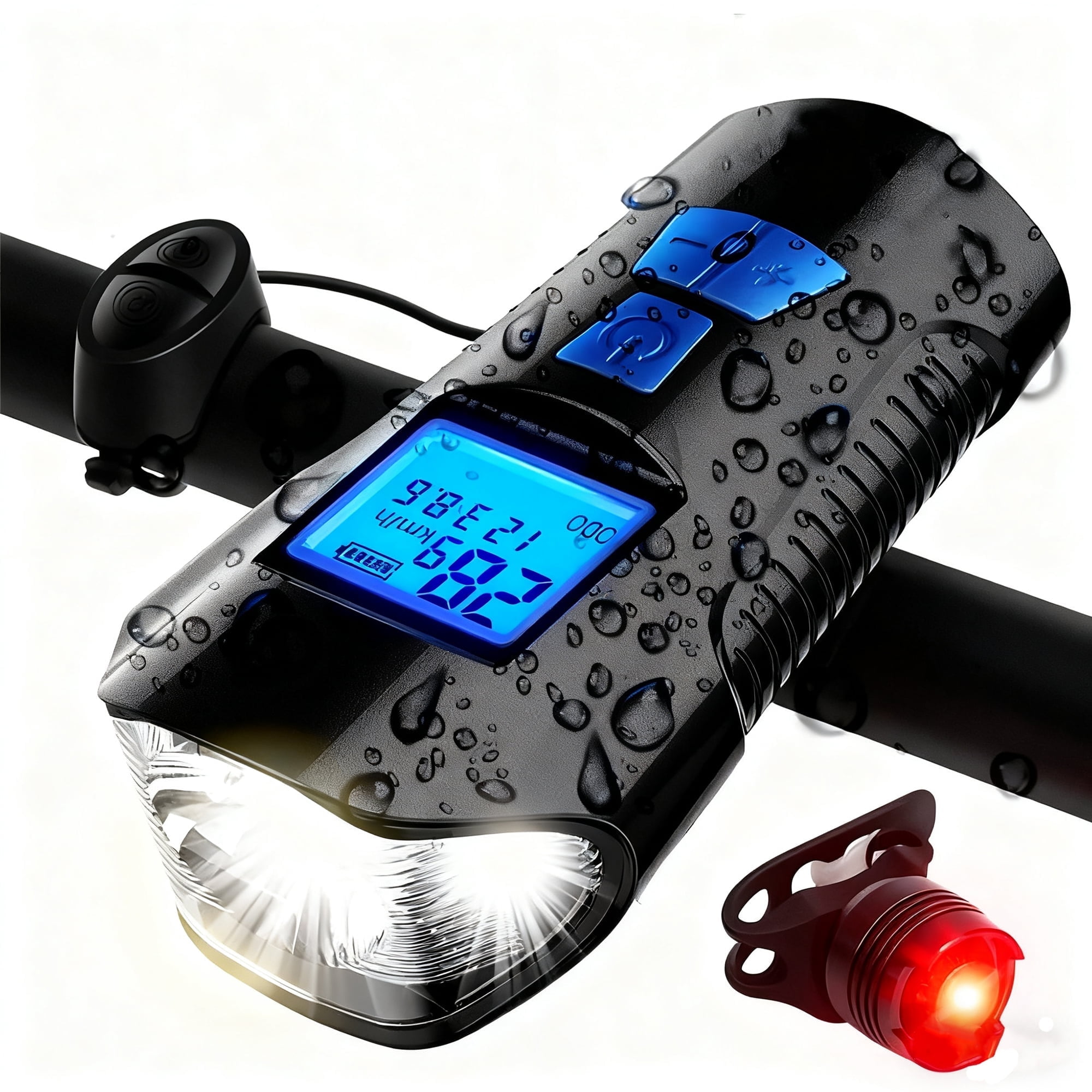 5-in-1 Rechargeable Bike Speedometer & Light Set - Waterproof Bicycle ...