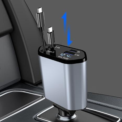 5-in-1 Retractable Car Charger & Earbuds Combo, USB-C Fast Charging ...