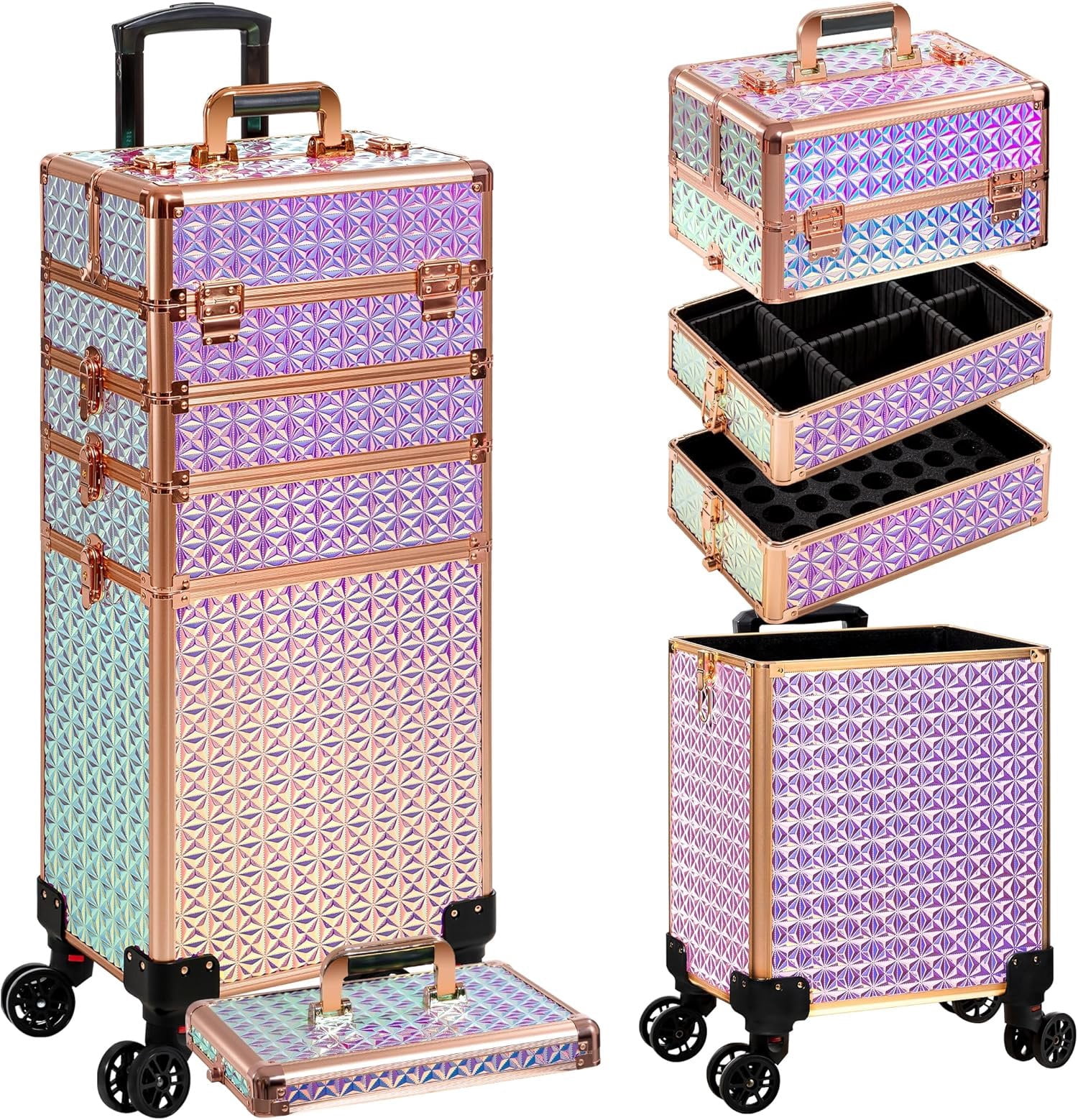 5 in 1 Rolling Makeup Case Case Wheels Large Organizer Travel Cart for ...