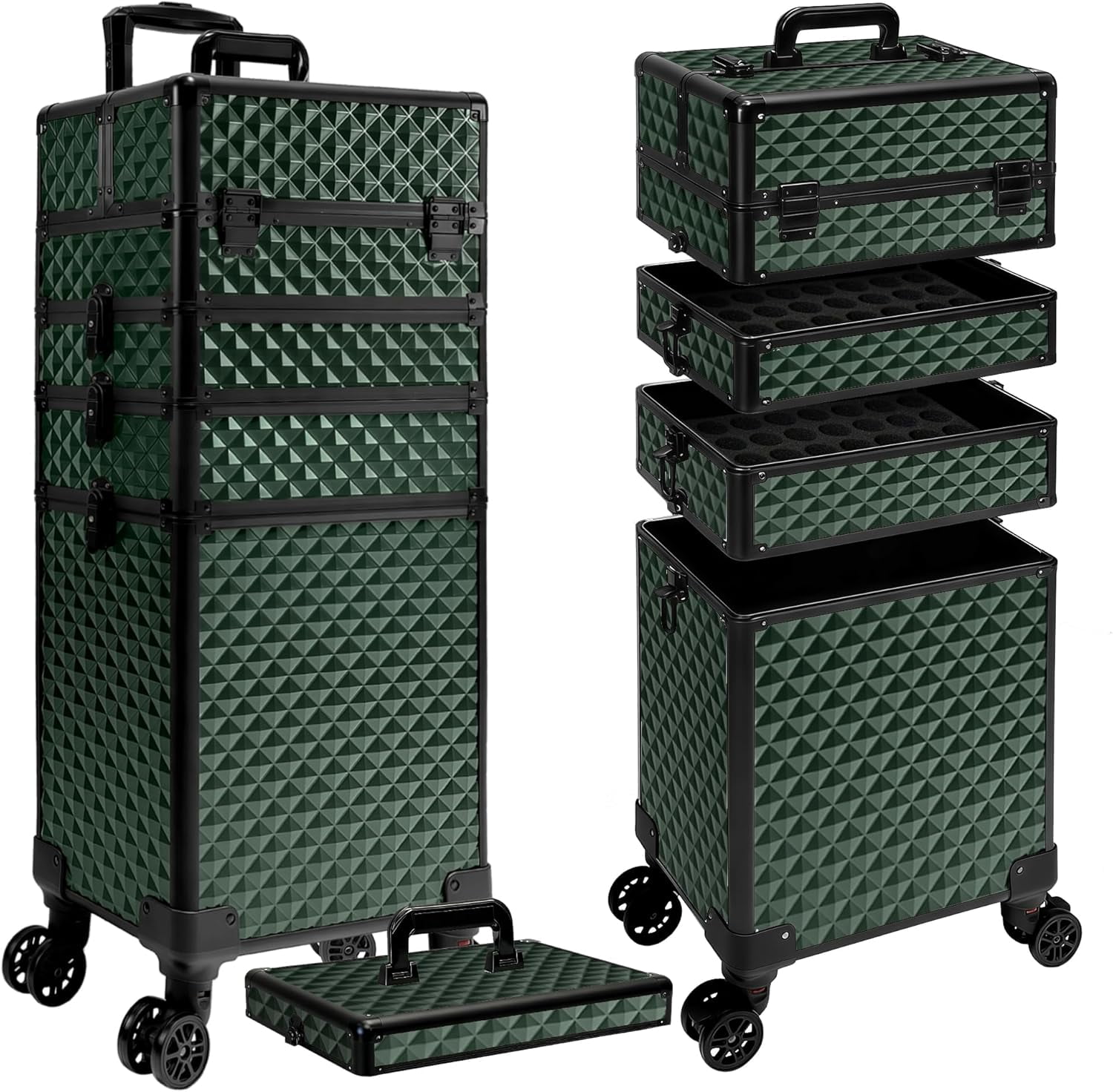5 in 1 Rolling Makeup Train Case on Wheels Large Cosmetic Organizer ...