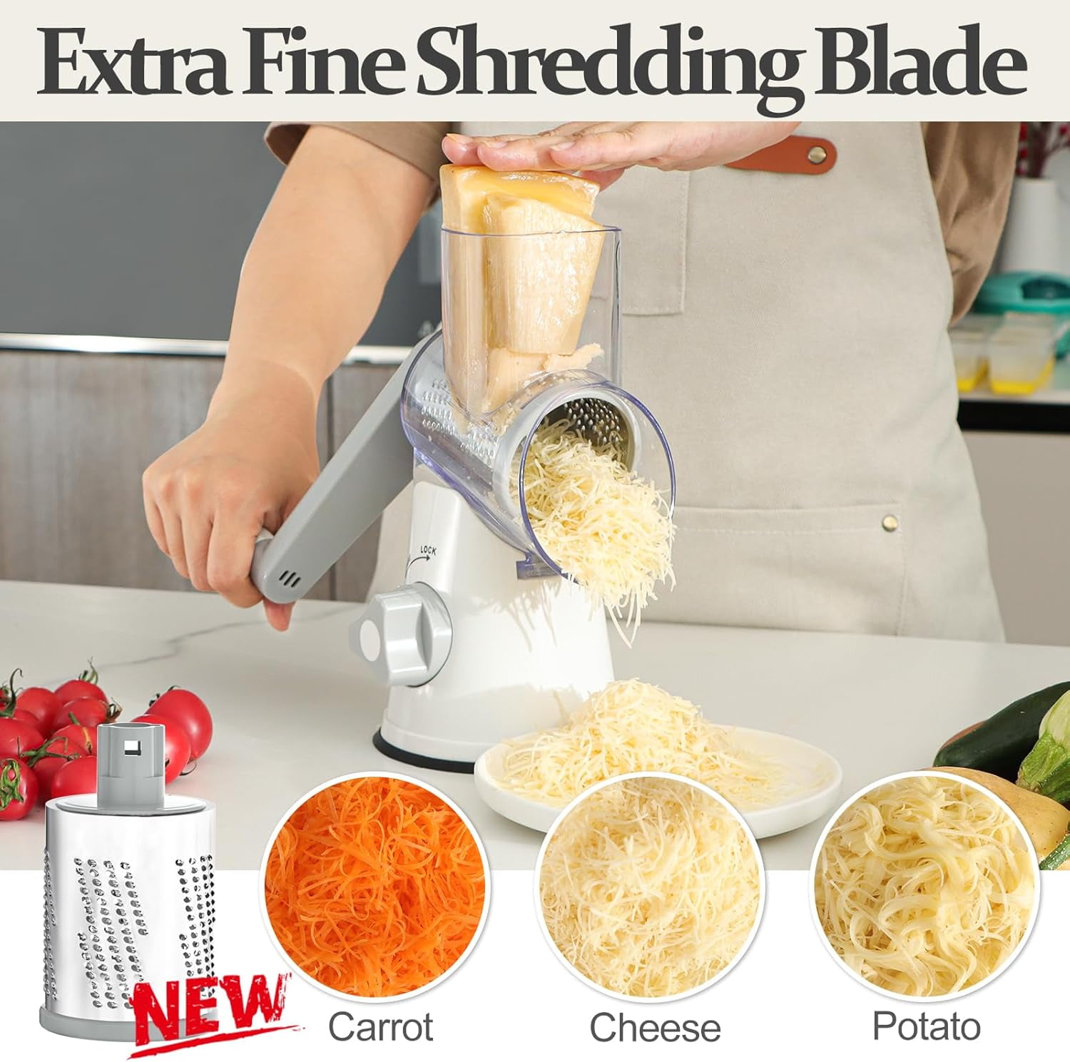 5 in 1 Rotary Cheese Grater Hand Crank Cheese Shredder for Fresh Cheese ...