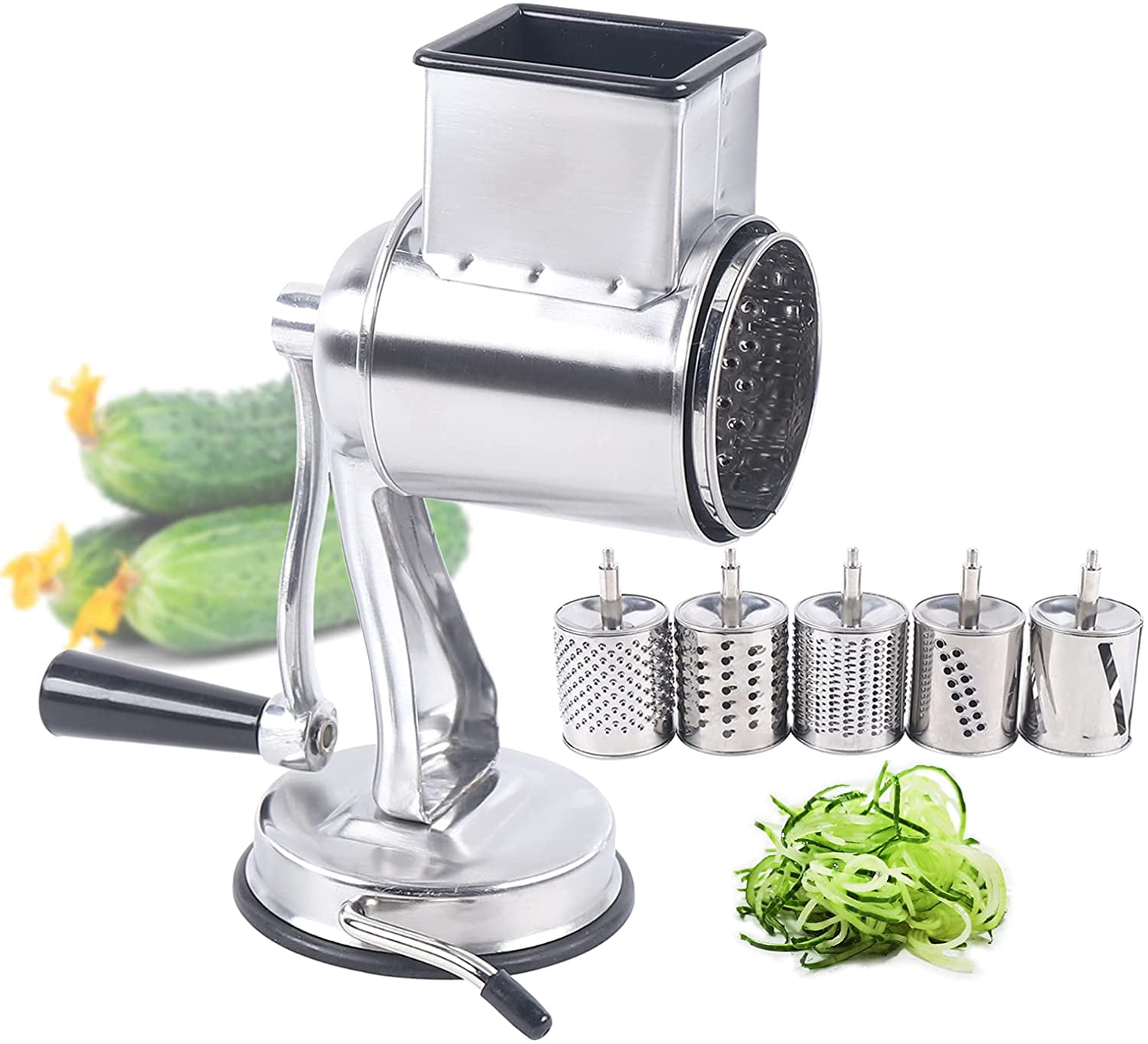 5-in-1 Rotary Cheese Grater Hand Drum Slicer Manual Cheese Shredder ...
